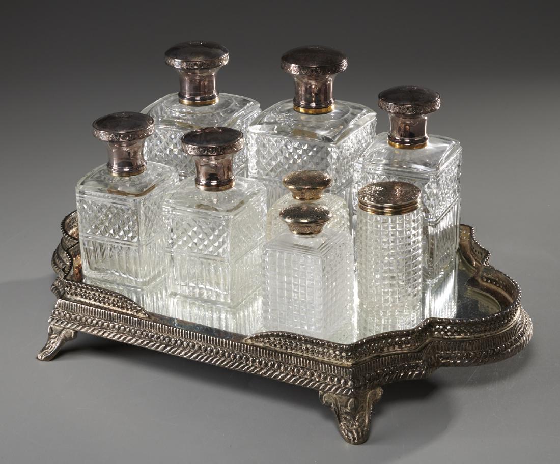 Silver and glass vanity set
