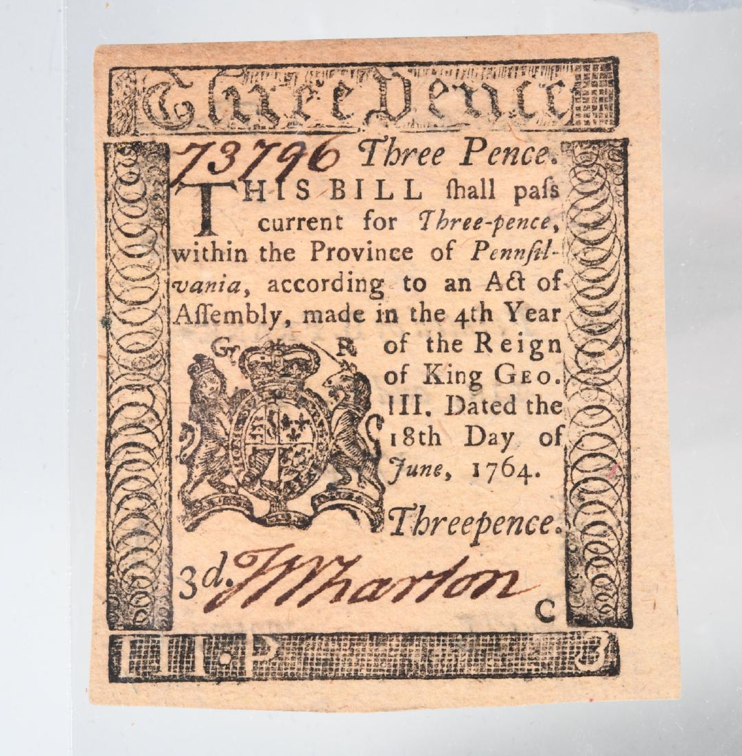 1764 Colonial Note, printed by Ben Franklin