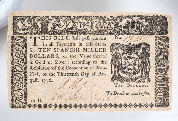 1776 Colonial Note, Ten Dollars, New York