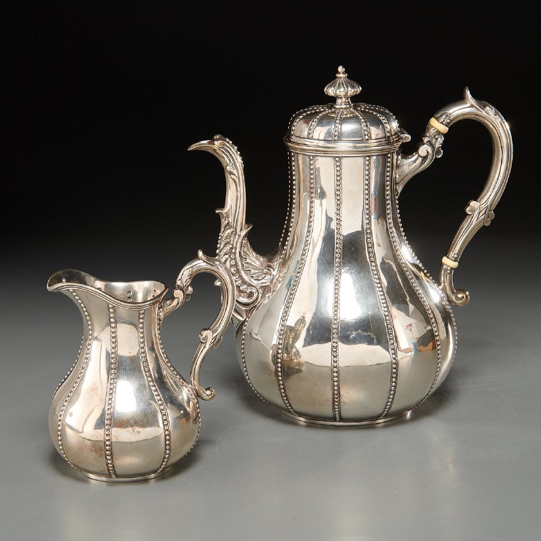 English Aesthetic part sterling silver tea set