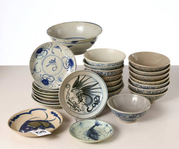 Collection Chinese Swatow Ware Dishes And Bowls