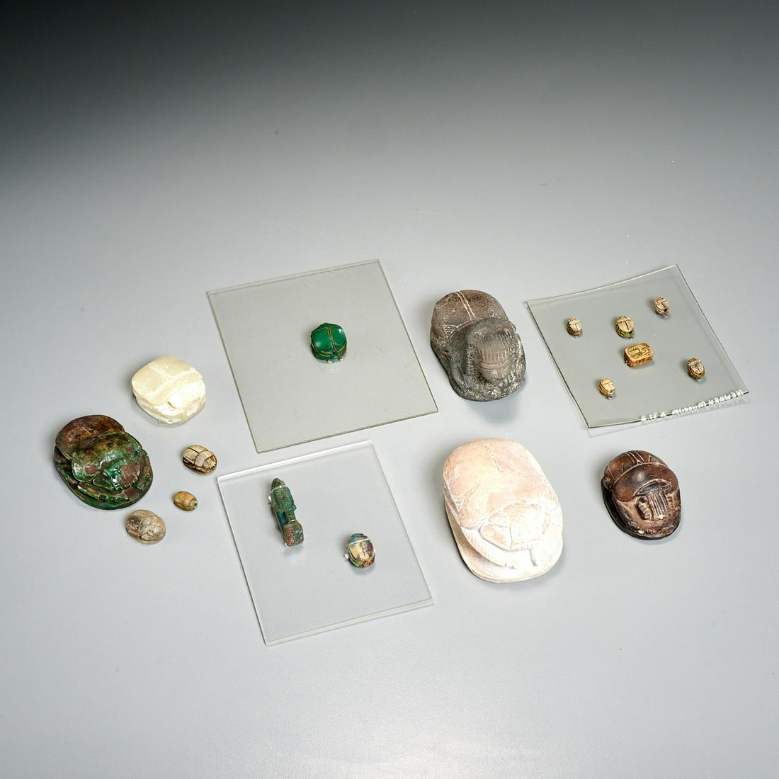 (16) Egyptian Scarabs & (1) Amulet, Ex Museum