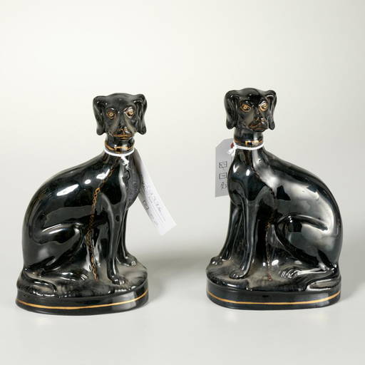 Pair Jackfield Staffordshire Dog Figures