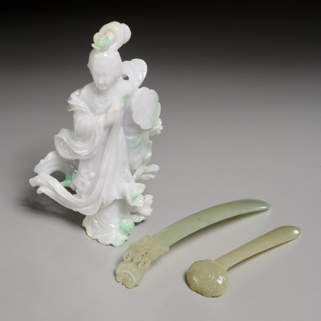 (3) Chinese Carved Jade Objects, Incl. Guanyin