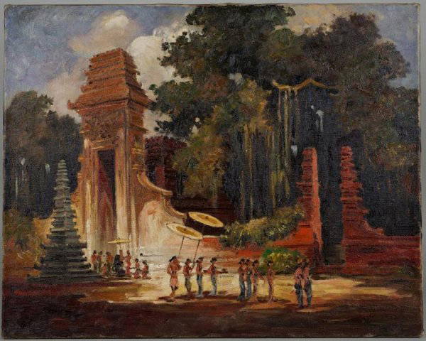 Southeast Asian Oil Painting Signed Illegibly Grisee