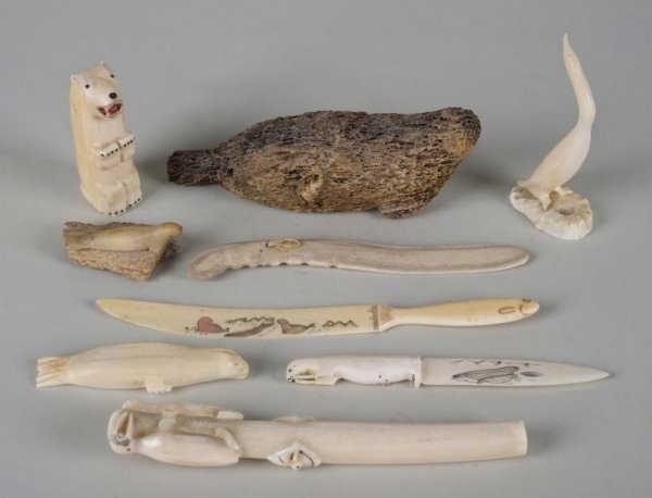 730: Group Alaskan carved bone and ivory artifacts