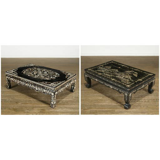 (2) Chinese Abalone Inlaid Lacquered Tables