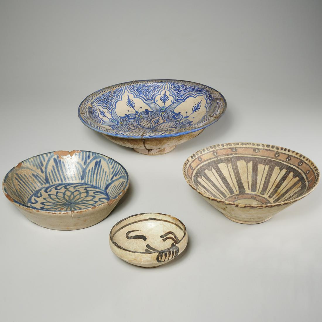 (4) Antique Persian Islamic Pottery Bowls