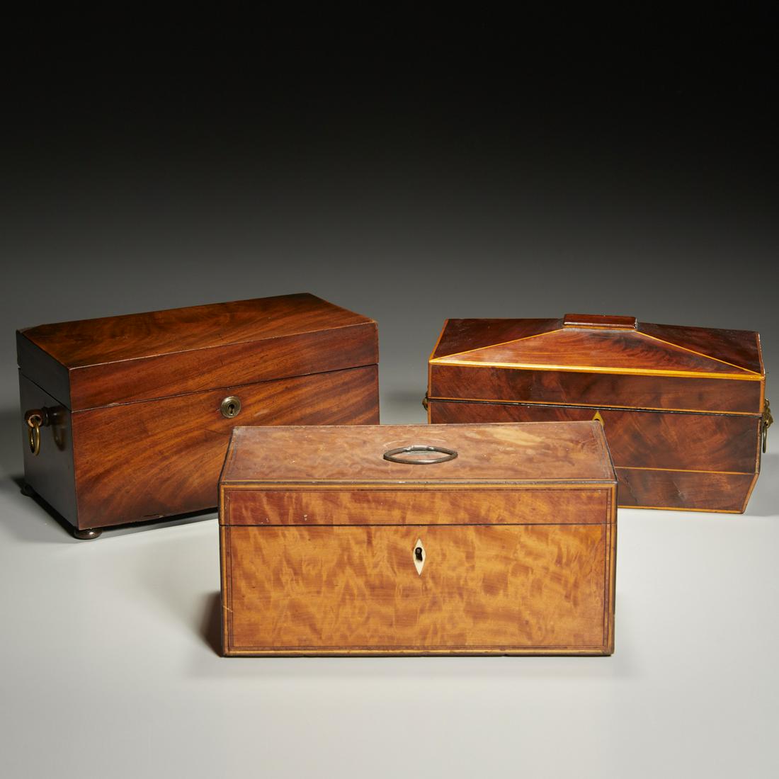 (3) Large Antique English Tea Caddies