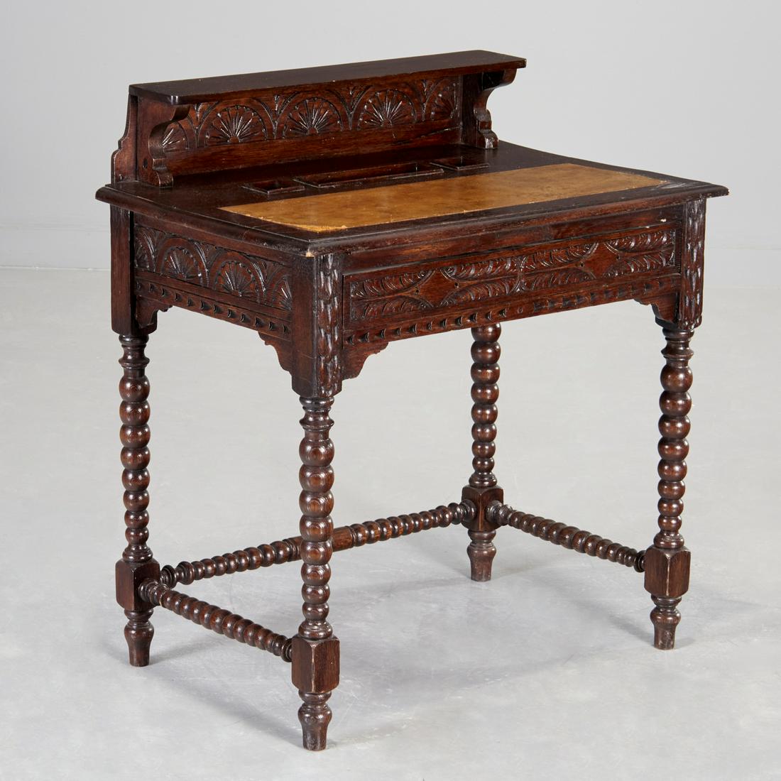Jacobean Revival Carved Oak Writing Desk