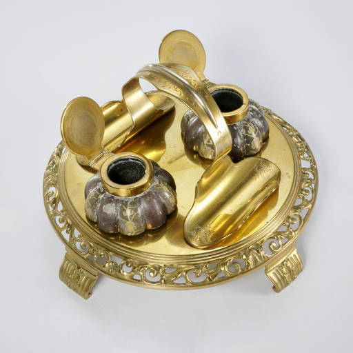 English Aesthetic Movement Brass Inkstand