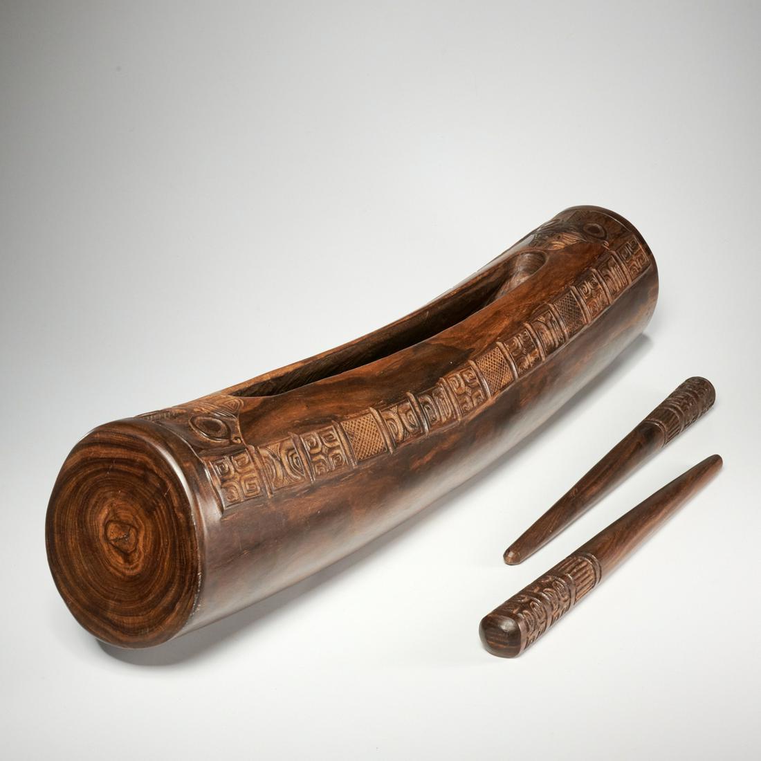 Carved wood slit gong / drum and beaters (#3316) on Jun 24, 2022 ...