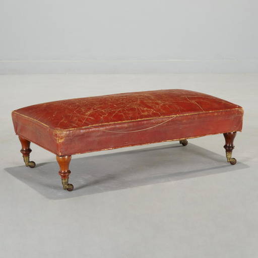 Edwardian Vintage Red Leather Footstool Bench