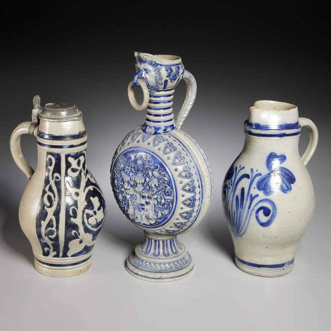 (3) Westerwald Salt Glazed Stoneware Jugs
