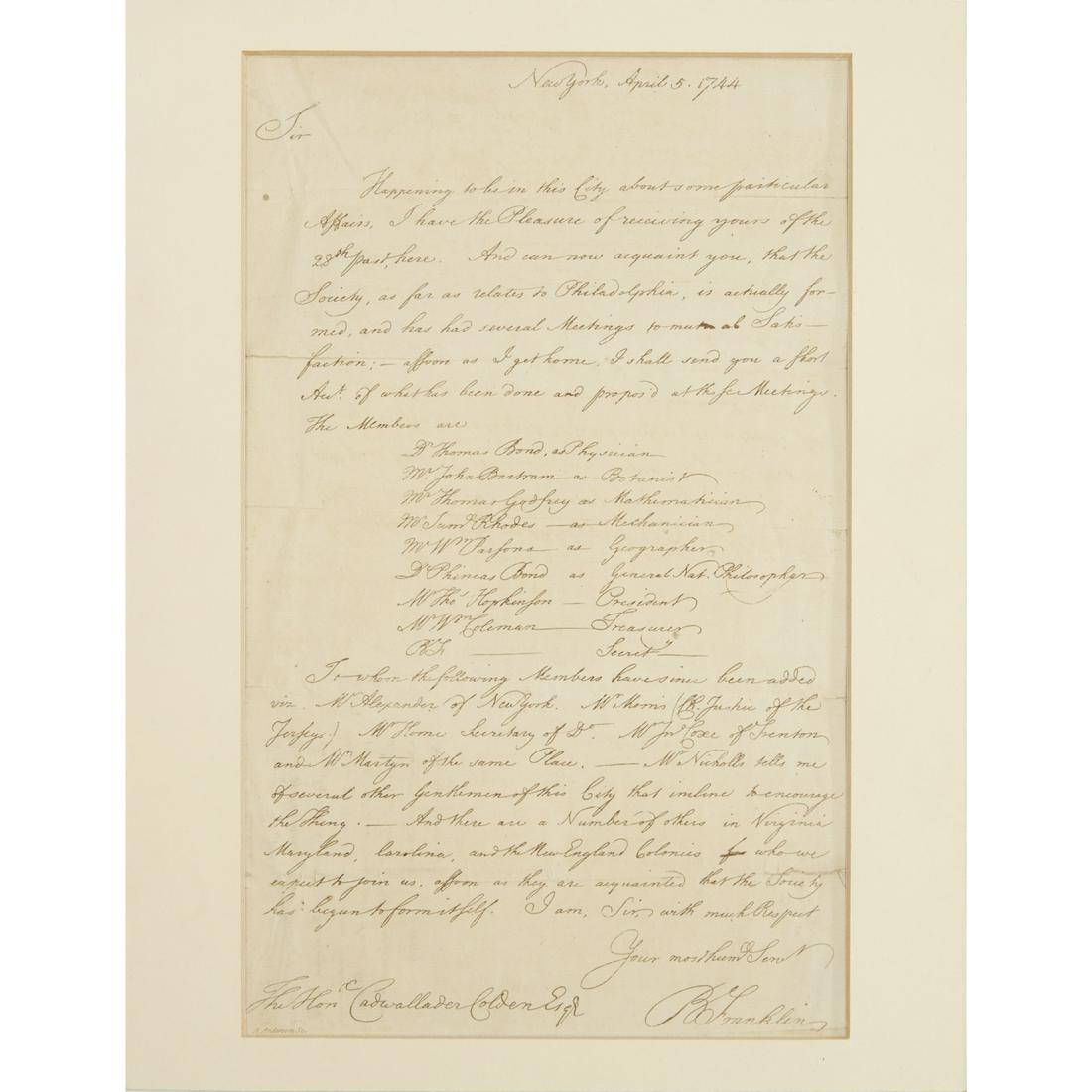 Benjamin Franklin, rare facsimile letter, c. 1817 - Feb 24, 2023 ...