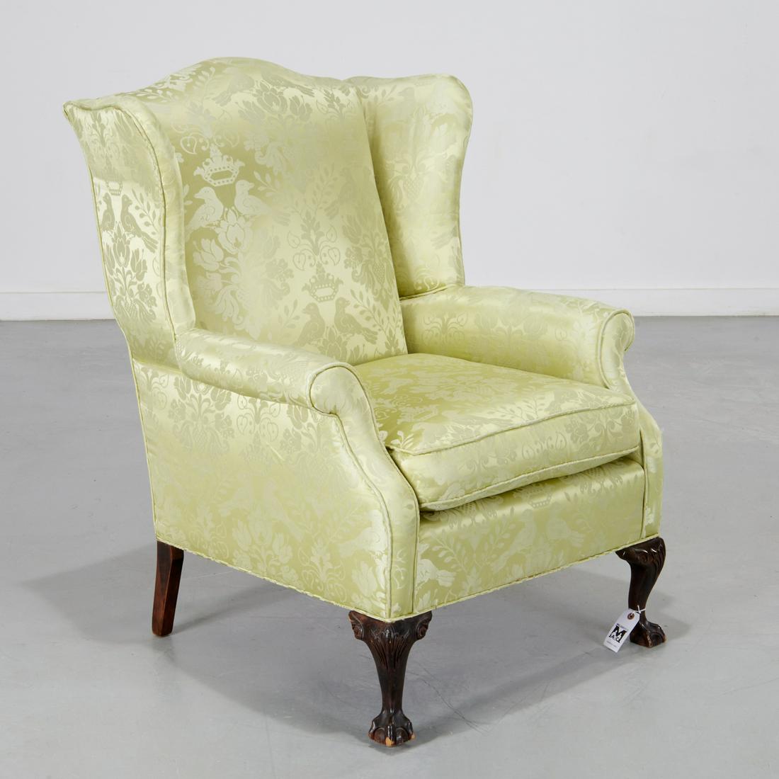 George Iii Style Damask Upholstered Wing Chair Auction