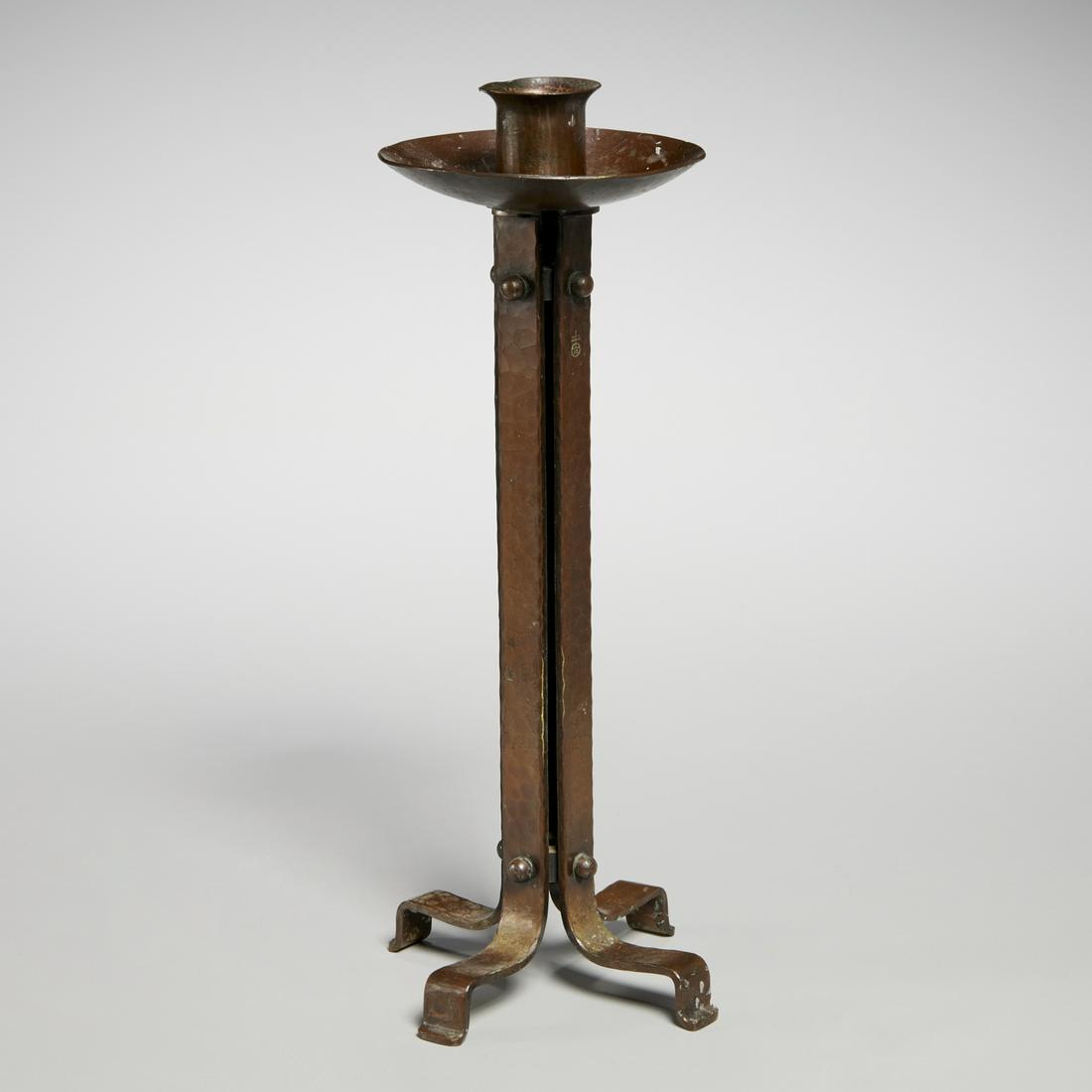 Roycroft Hammered Copper Strapwork Candlestick Auction