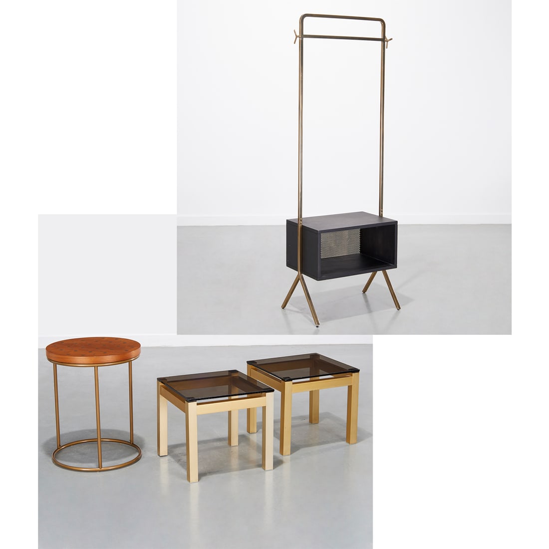 (3) Modern Design Side Tables & Cb2 Valet Stand Auction