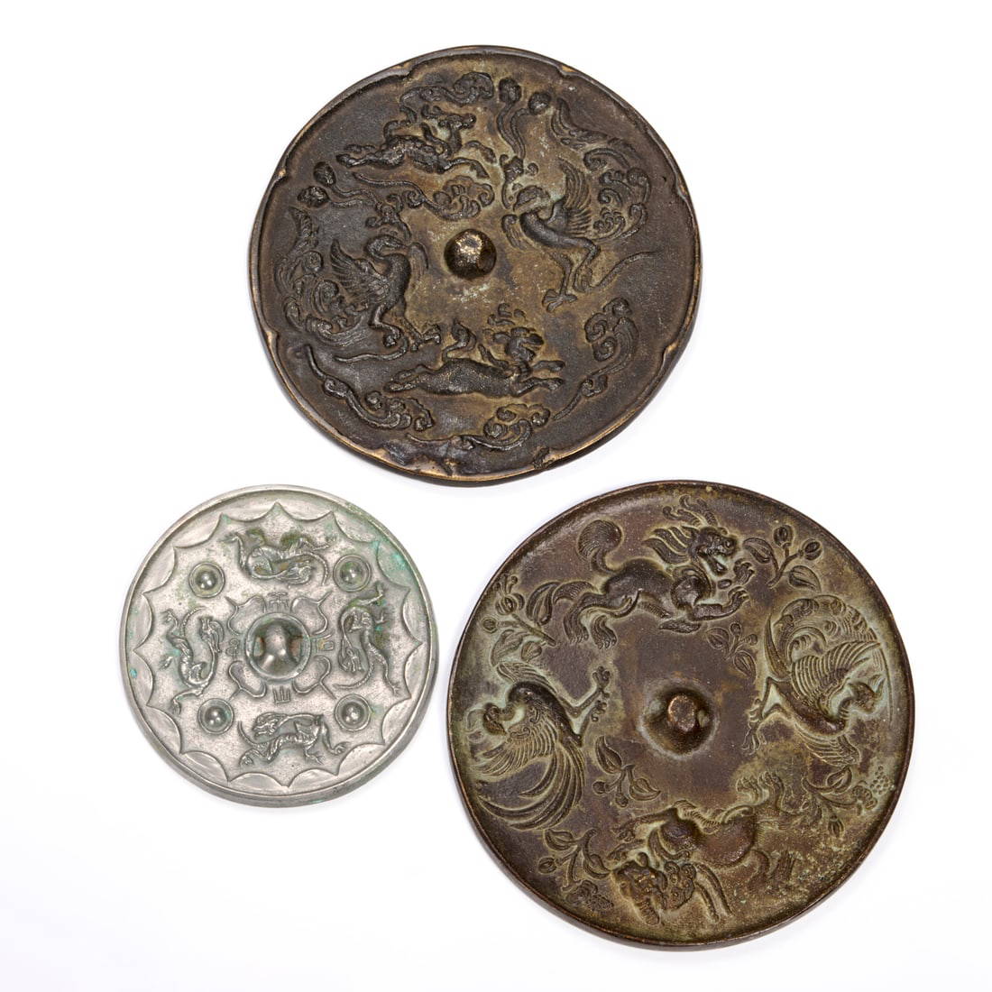 (3) Chinese Tang Style Bronze Mirrors Auction