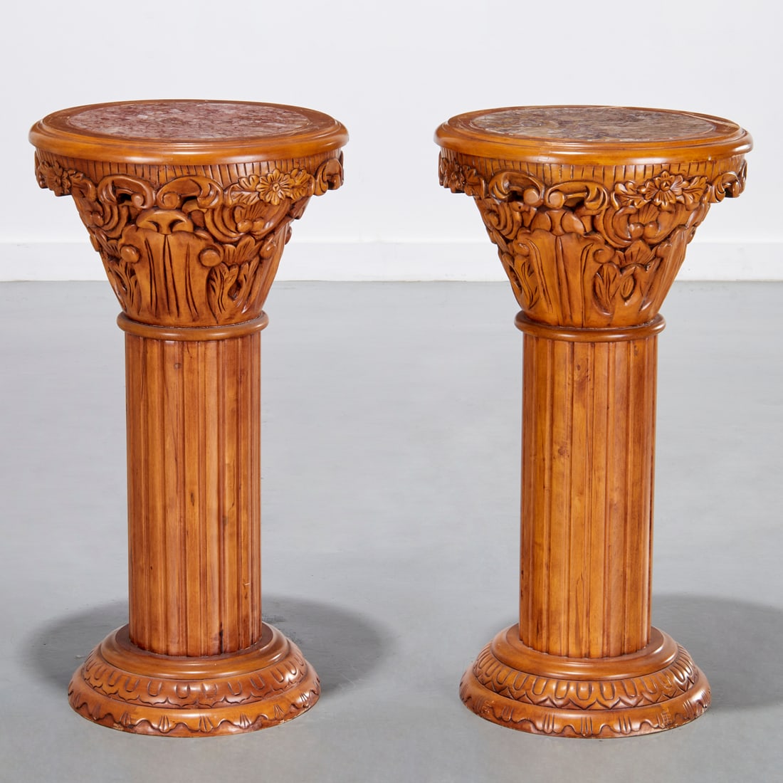 Pair Corinthian Column Fruitwood Side Tables Auction
