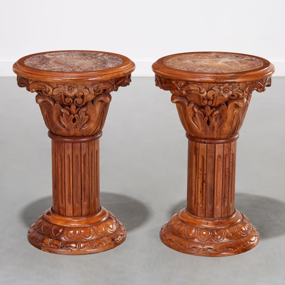 Pair Corinthian Column Carved Walnut Side Tables Auction