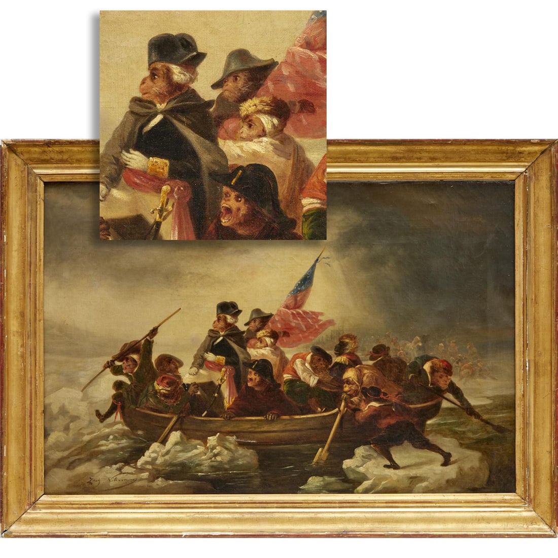 Zacharie Noterman, Oil, Geo. Washington Monkeys Auction