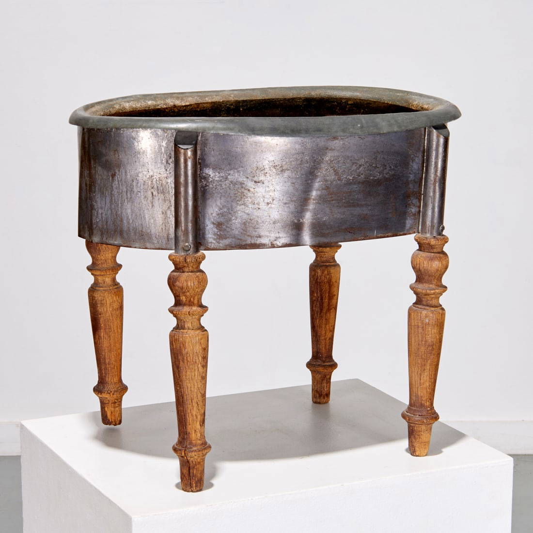 Antique Metal Basin On Stand, Ex Barbara Walters Auction