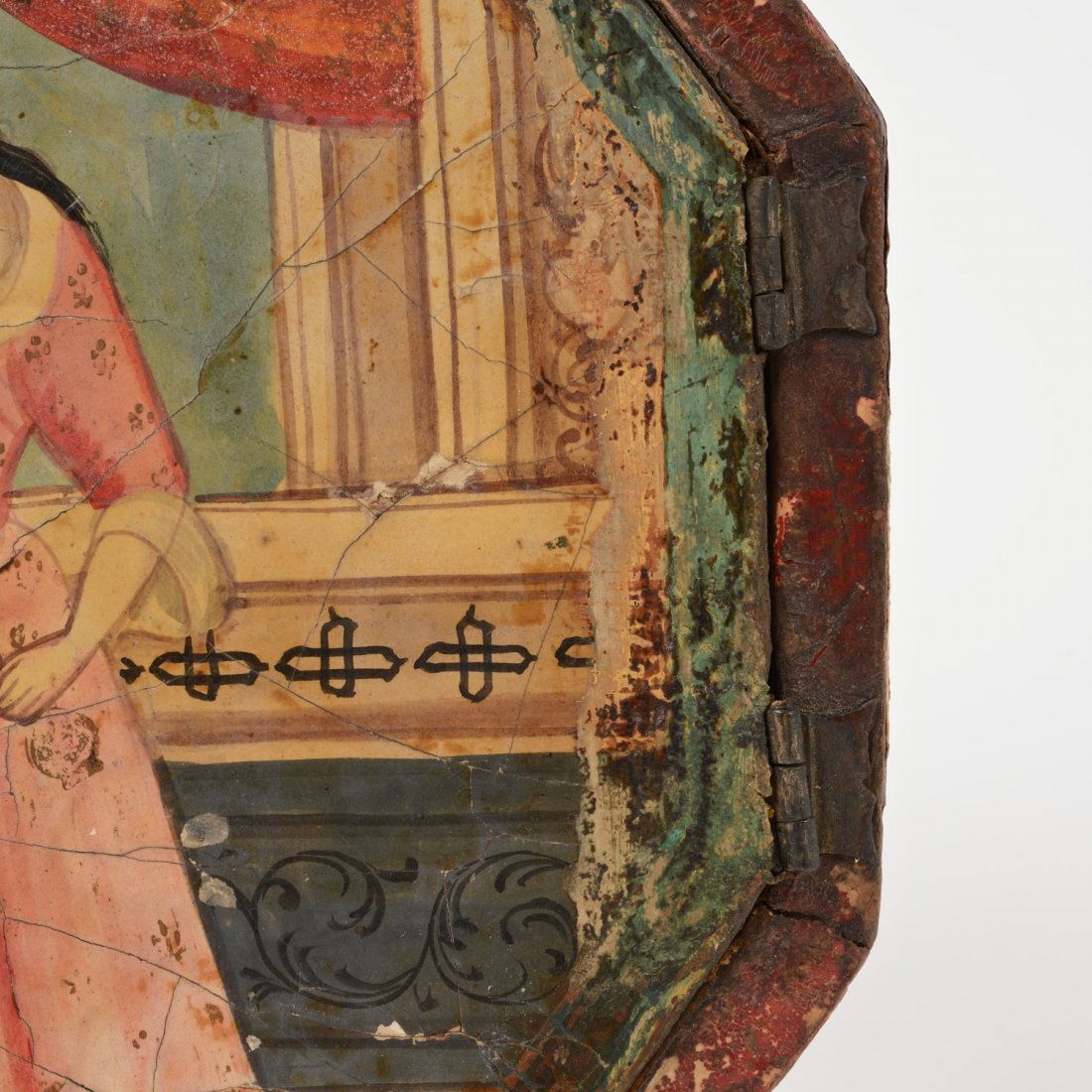 Persian Qajar lacquer cased polygonal hand mirror