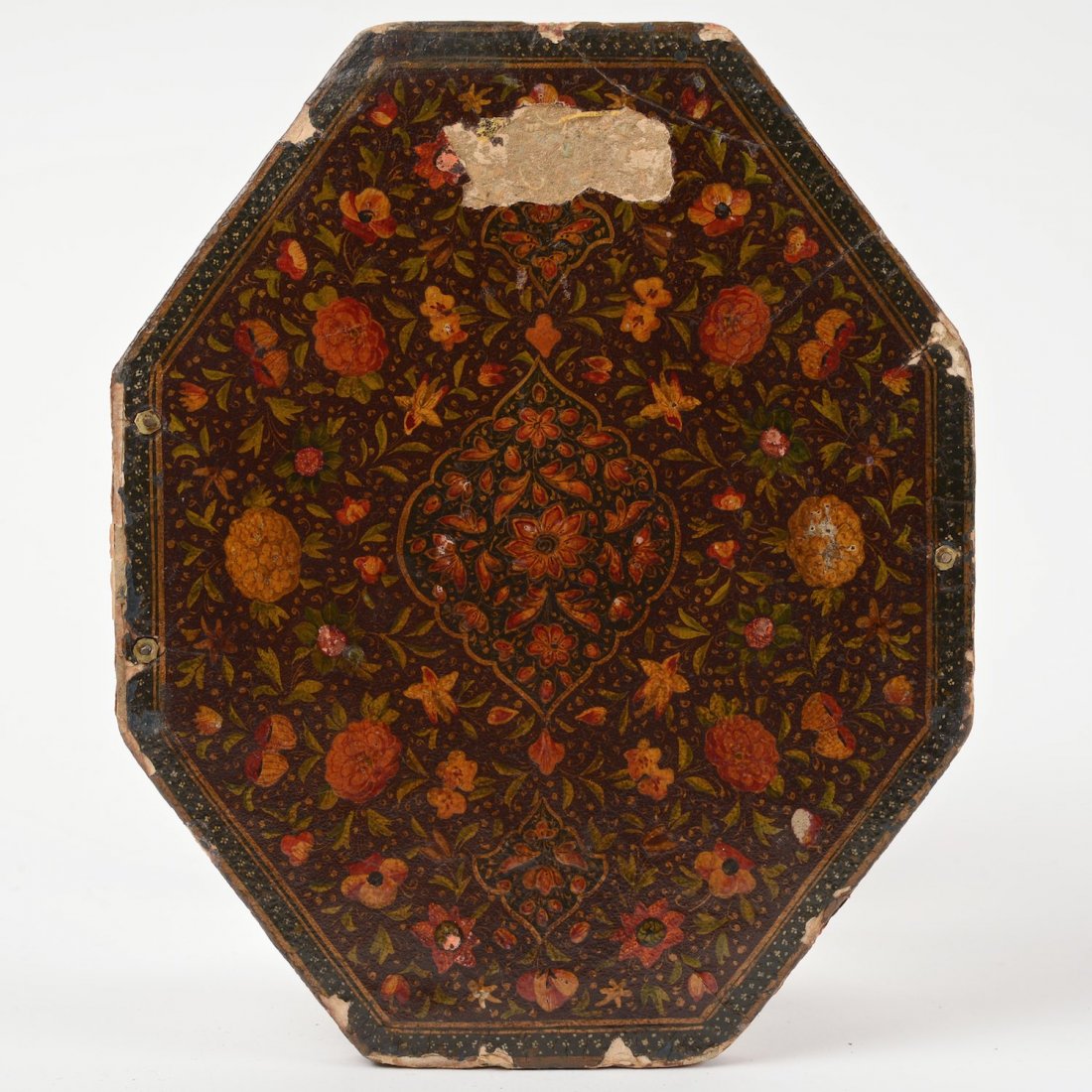 Persian Qajar lacquer cased polygonal hand mirror