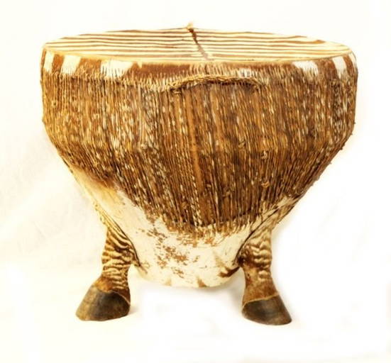Genuine African Zebra Skin Tripod Ceremonial Drum