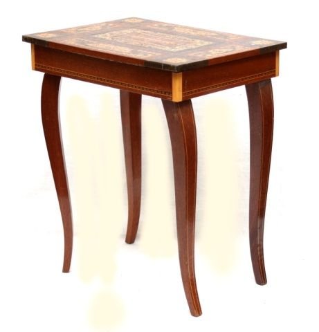 ITALIAN WOODEN INLAY REUGE MUSIC BOX TABLE
