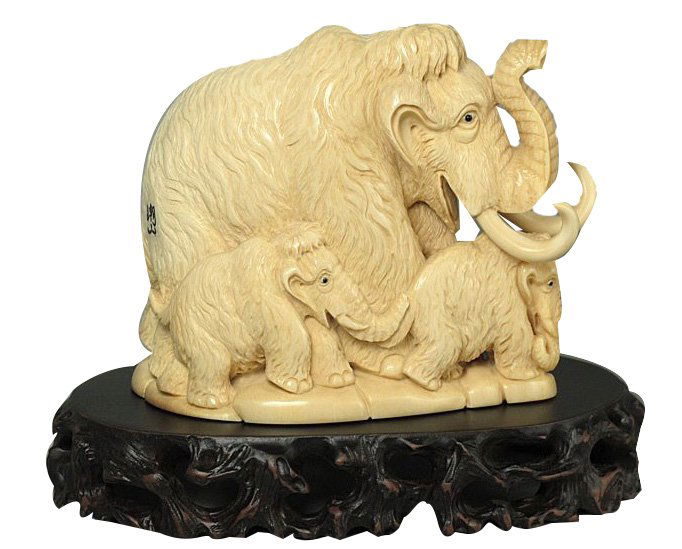 Mammoth Ivory Handcrafted Woolly Mammoth Mother & Baby