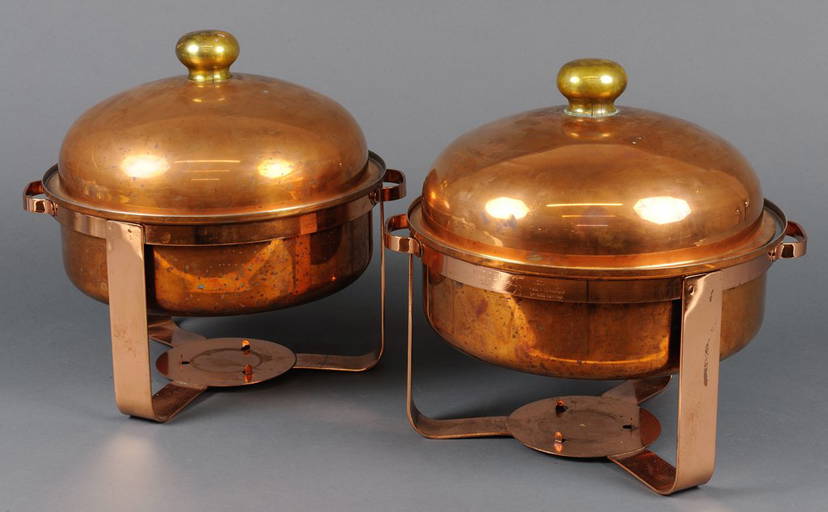 A Set Of Two Swiss Spring Copper Chafing Dishes