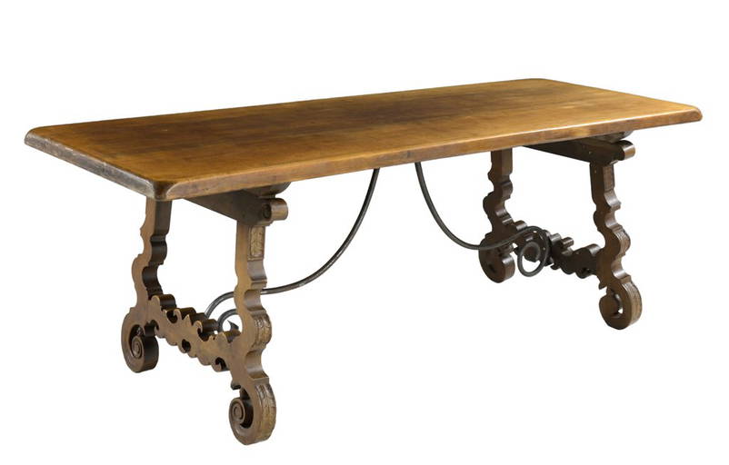 A Rustic Spanish Style Plank Table With Lyre Uprights