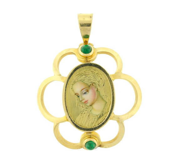 An 18k Yellow Gold And Emerald Portrait Medallion
