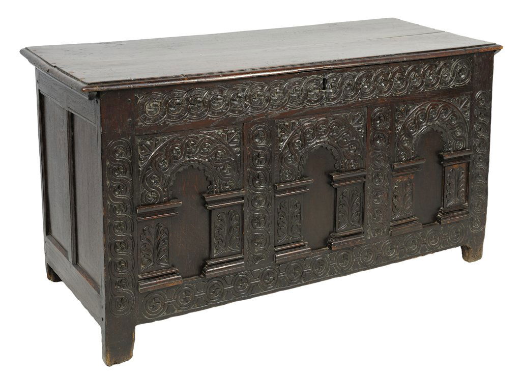 A FRENCH GOTHIC REVIVAL OAK CHEST - Dec 06, 2013 | Morton Auctioneers in TX
