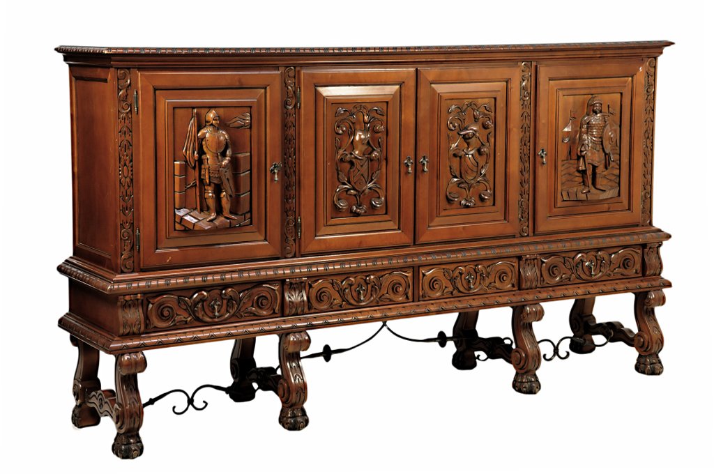 A SPANISH STYLE CARVED MAHOGANY SIDEBOARD