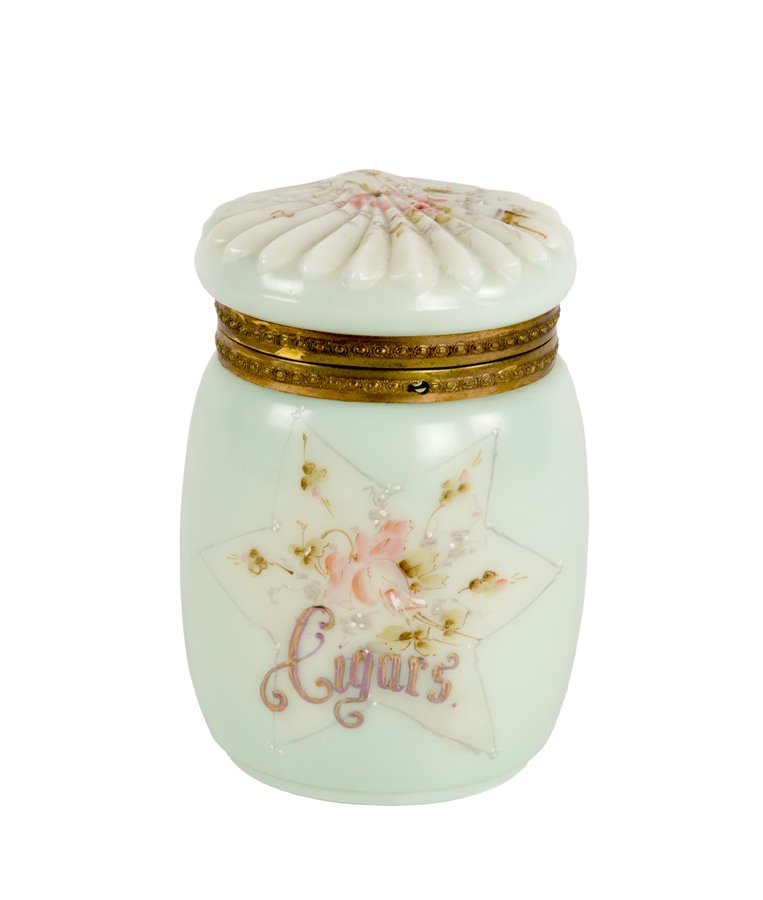 A WAVE CREST OPAL WARE CIGAR HUMIDOR