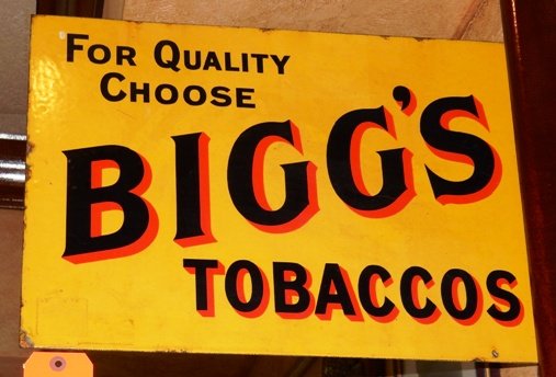 Bigg's Tobacco Double Sided Porcelain Sign