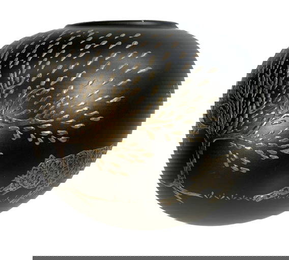 Emilia Castillo Mixed Materials Vase Inlaid With Sterling Jaguar And Tree Decoration