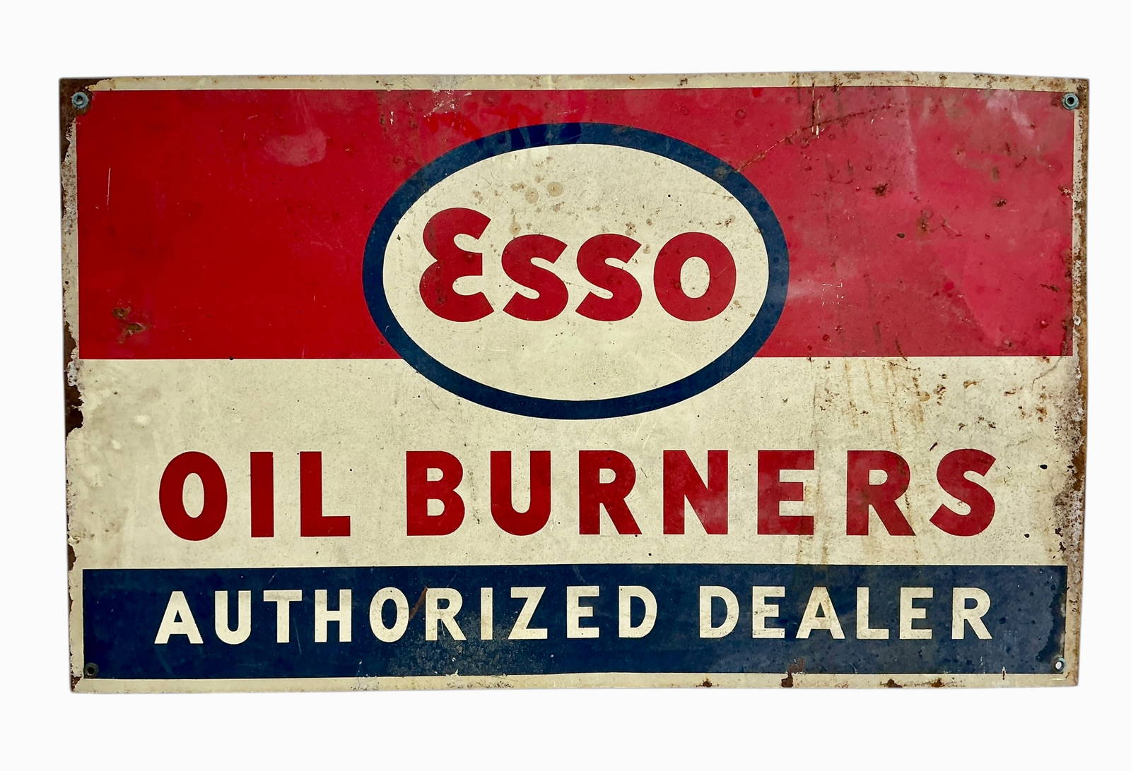 Vintage Enamel Esso Oil Burners Sign Double Sided Advertising Auction
