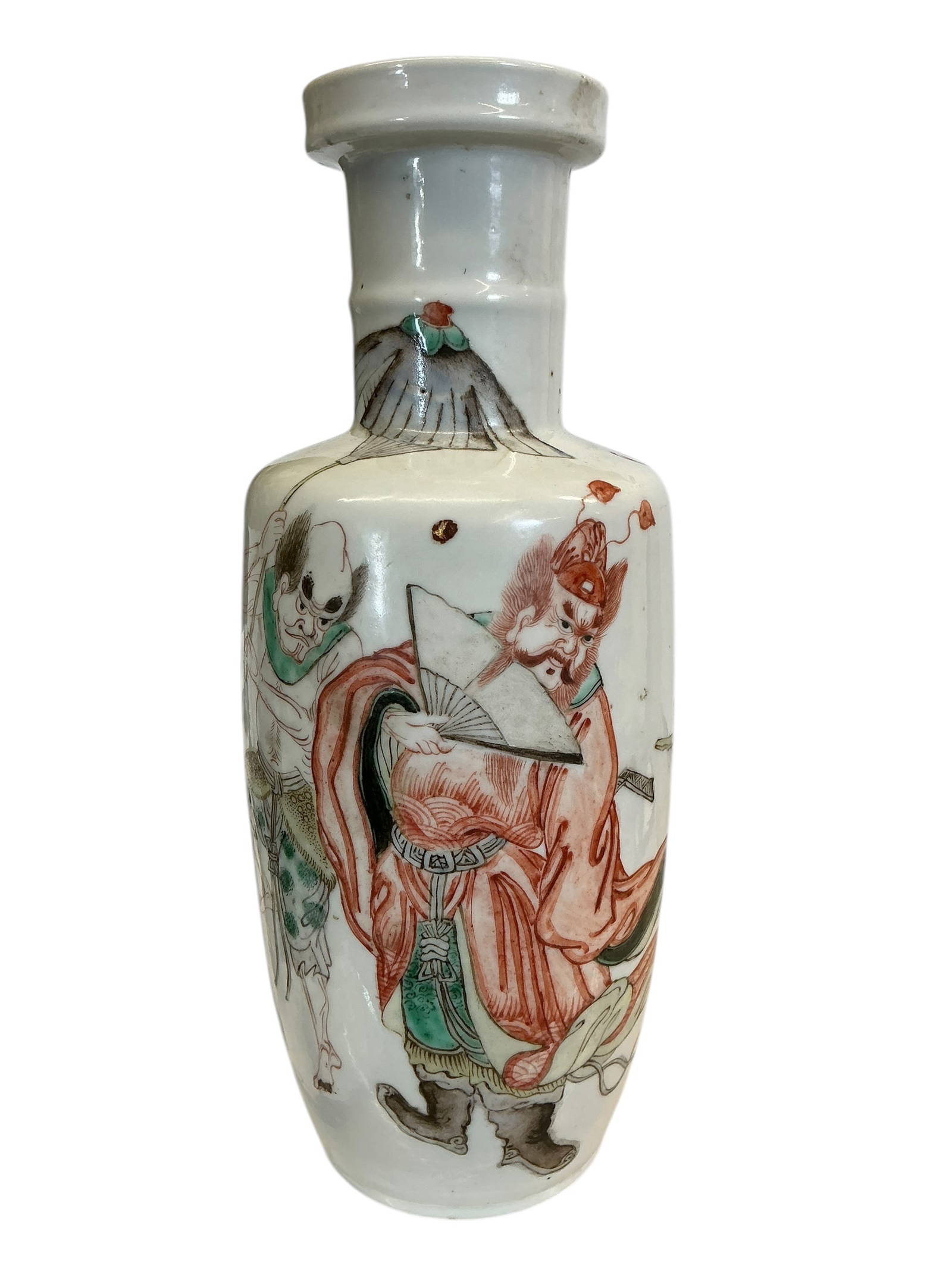 Antique Chinese Famille Verte Rouleau Form Vase With Figures Auction