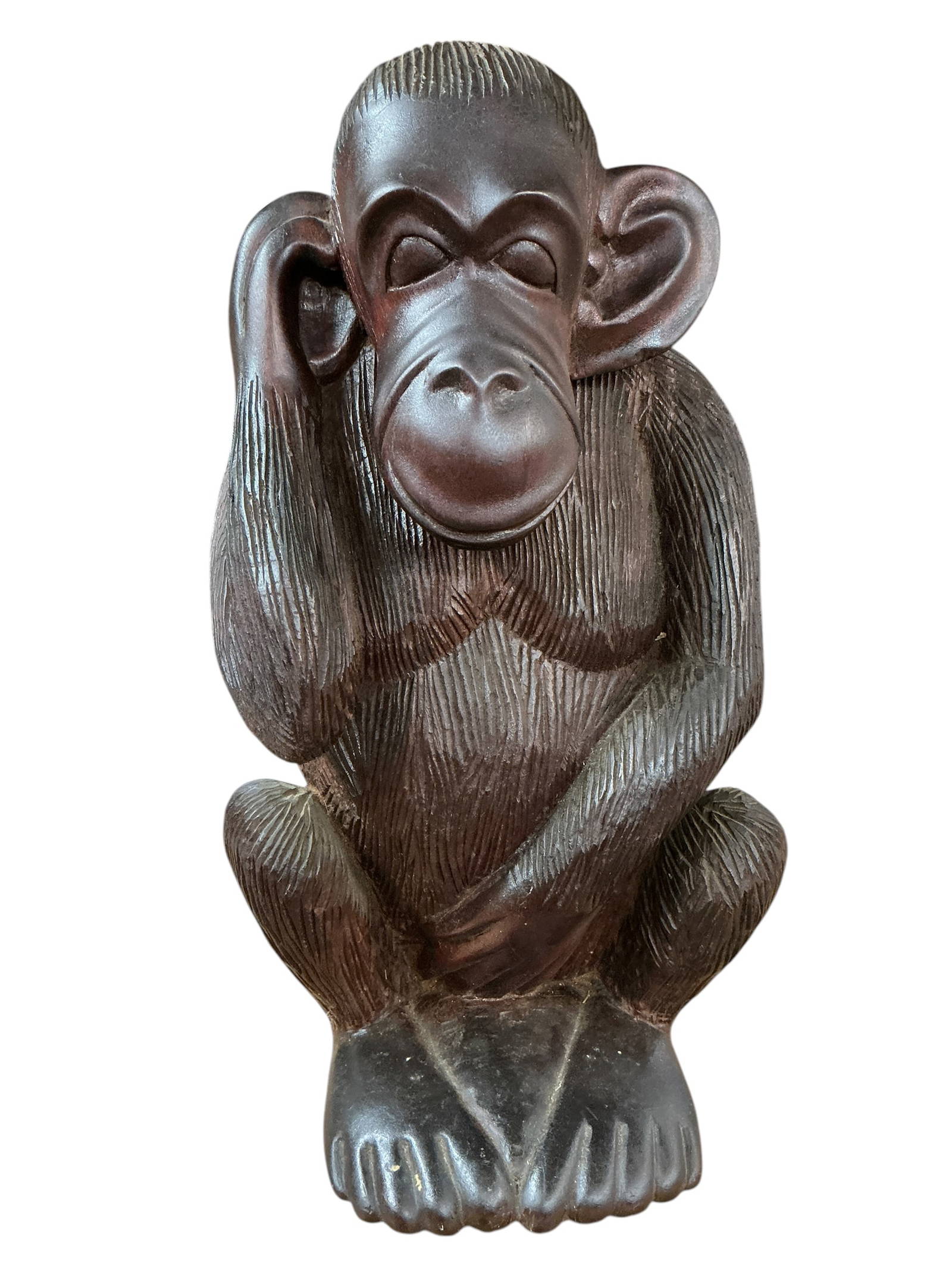Mid Century Modern Monumental Carved Wooden Chimpanzee Statue. Auction
