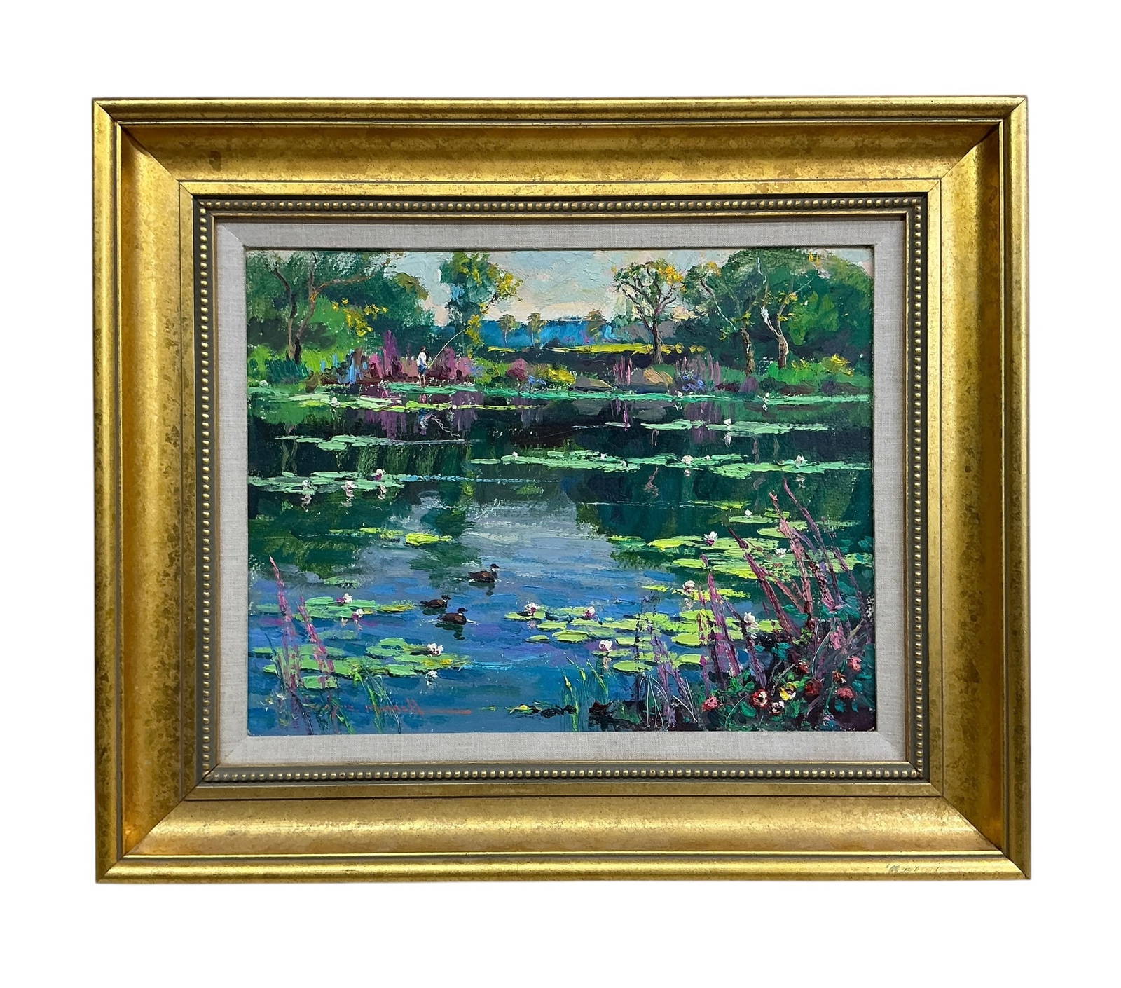 Wayne Morrell (1923-2013) Oil On Board Sunlit Lily Pond By The Peg Leg ...