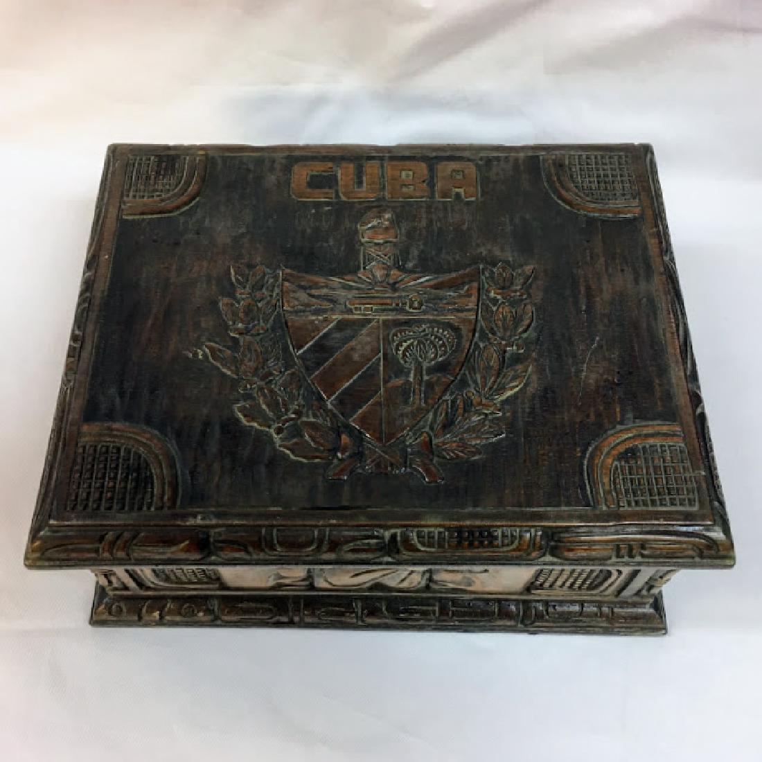 Antique Cuban hand carved wood humidor