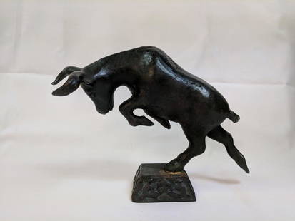 Antique Bronze & Ivory Bull Statue