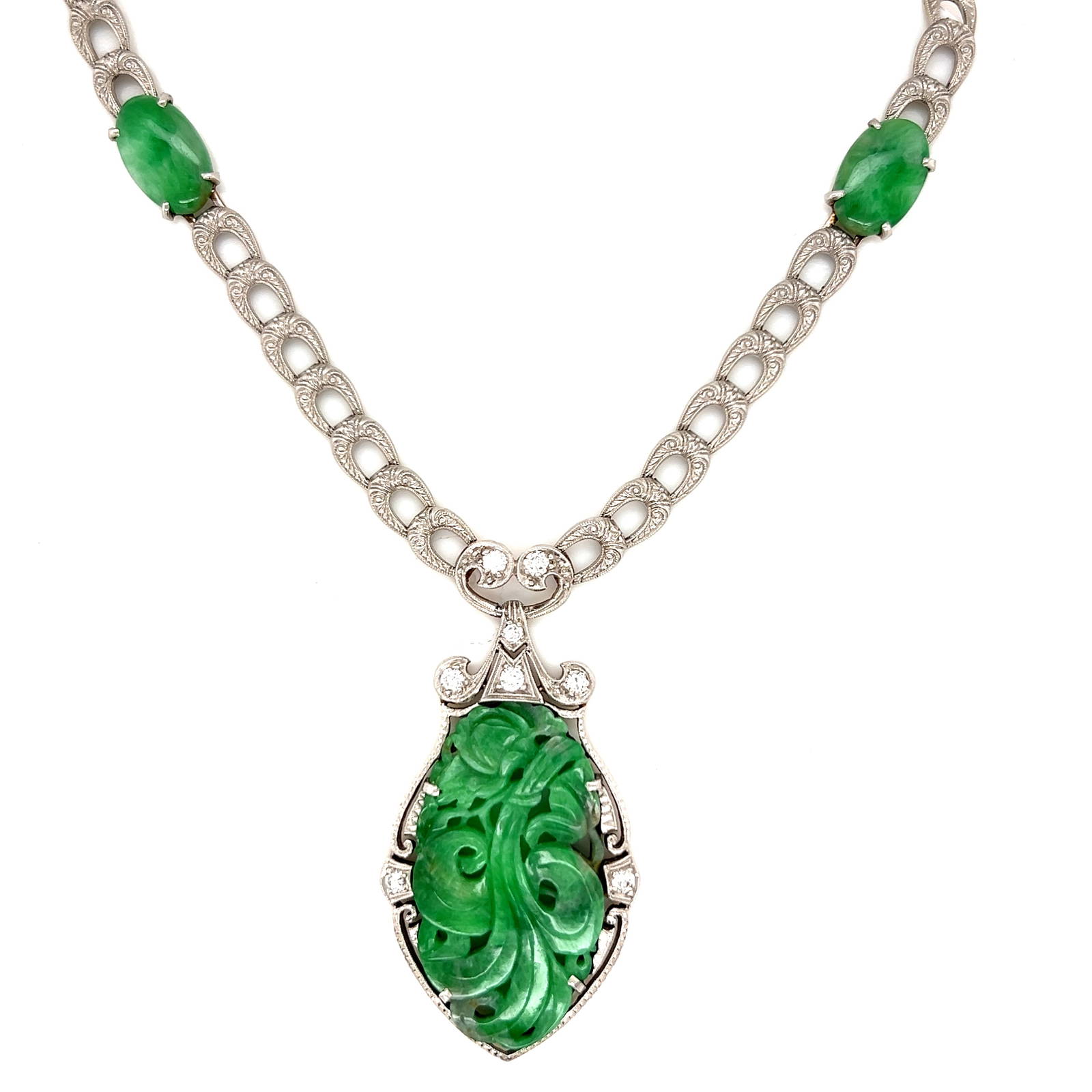 Allsopp & Allsopp Art Deco Platinum Jade & Diamond Necklace Auction