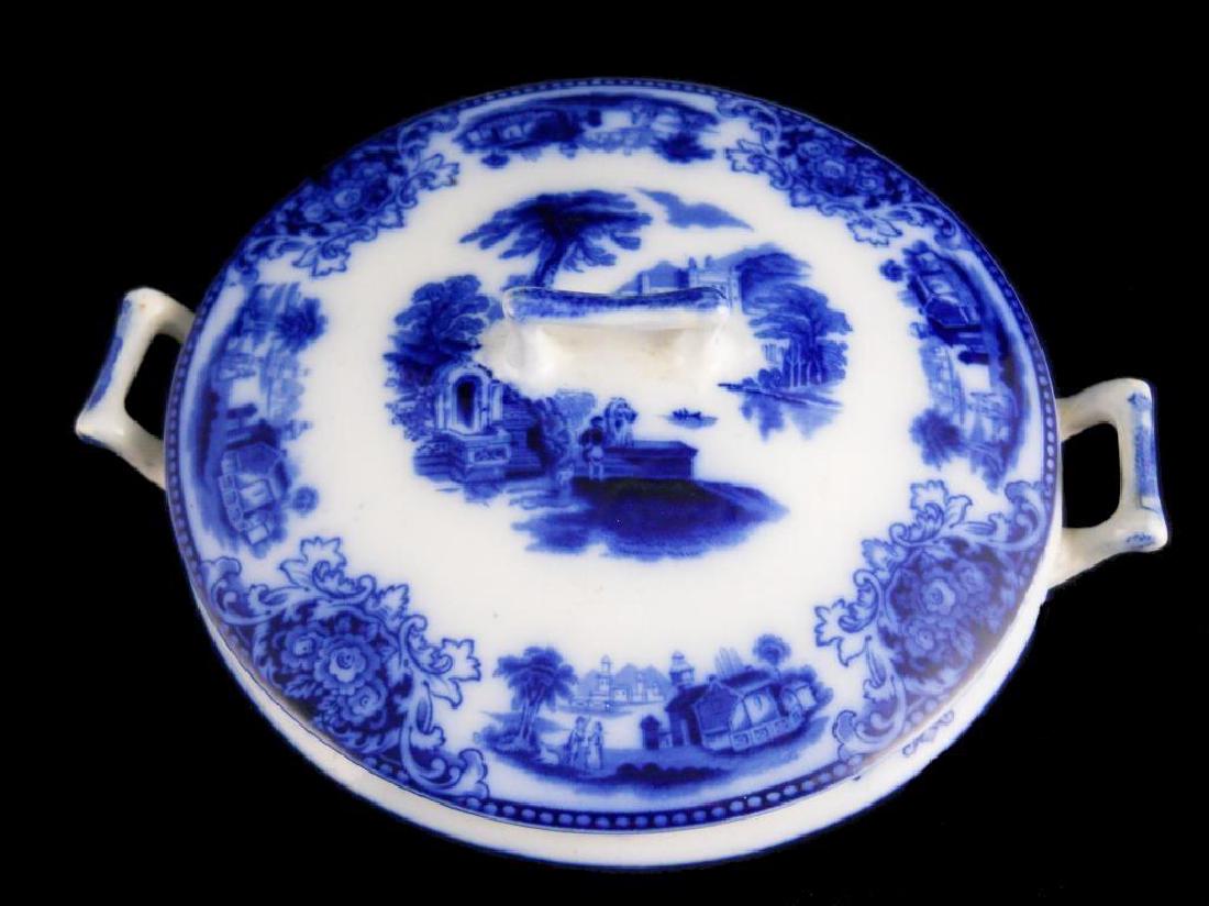 c1900 Shanghai Flow Blue China Covered Bowl