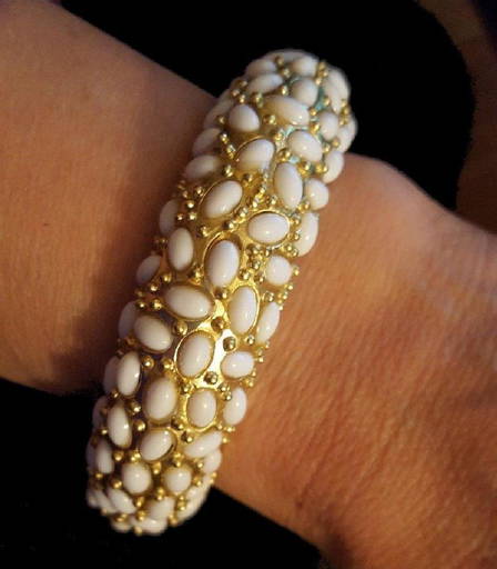 White Bumpy Animal Scales Gold Bangle Bracelet Hinge