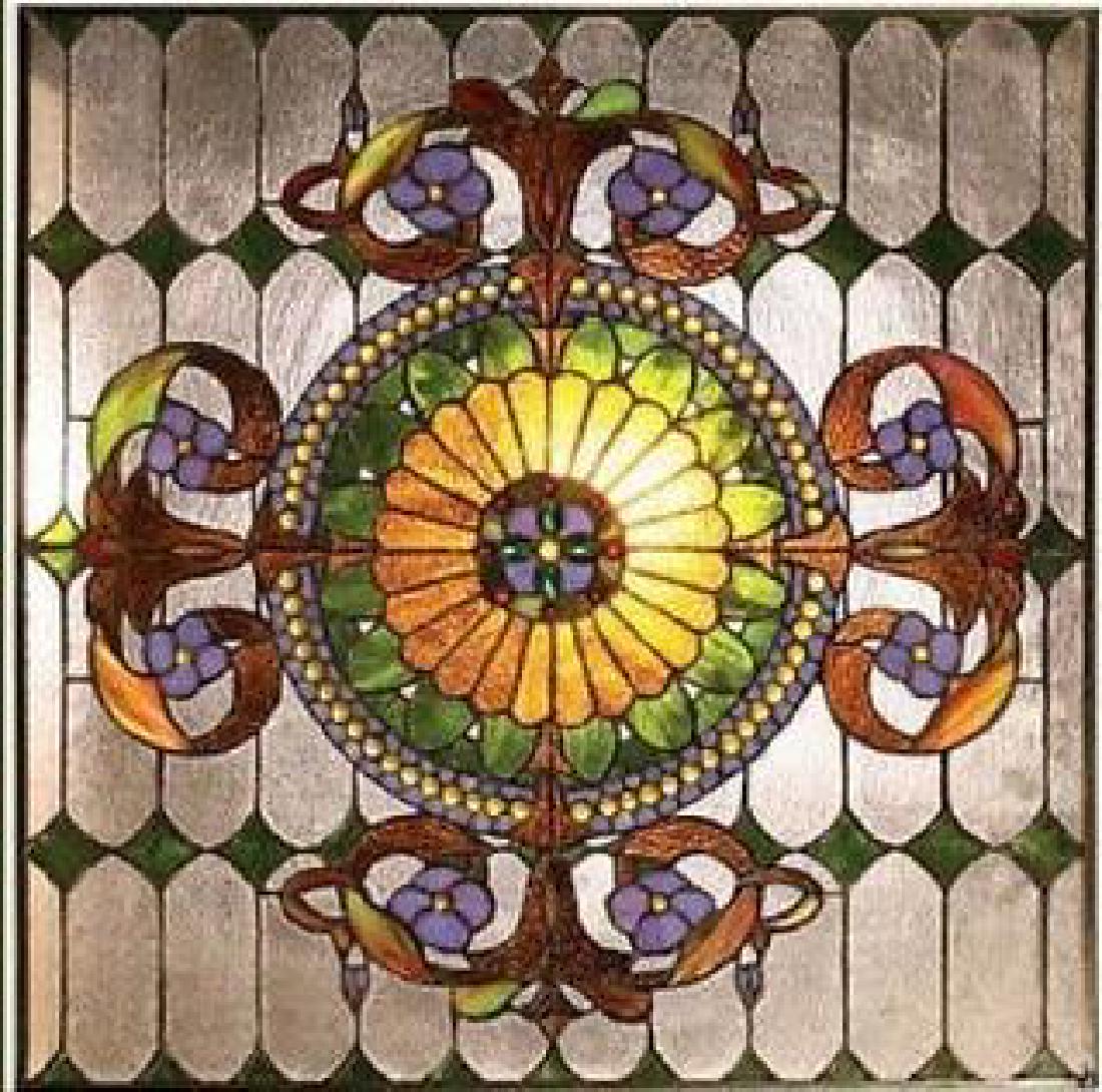 Window Panel Victorian Design Stained Glass 25" x 25"